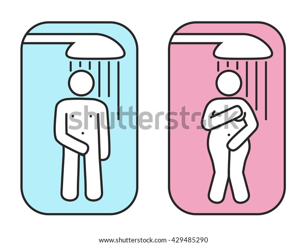 Silhouettes People Taking Shower Symbol Interior Stock Vector Royalty