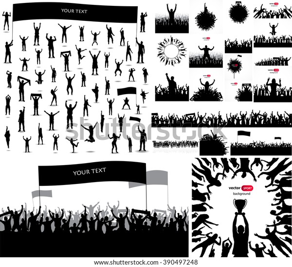 Silhouettes Posters Cheering People Stock Vector (Royalty Free) 390497248
