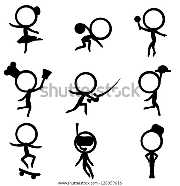 Silhouettes Stick Figure Character Different Jobs Stock Vector (Royalty ...