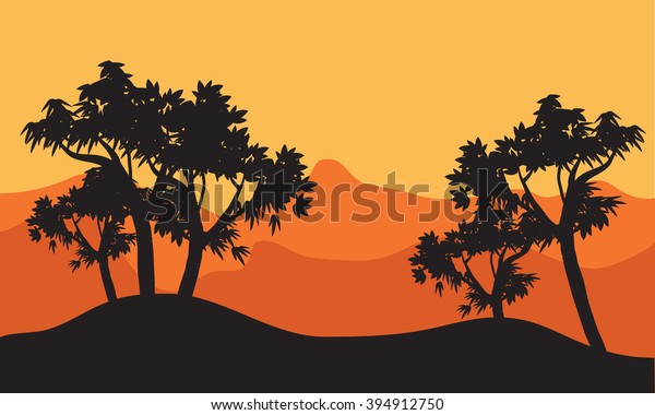 Silhouettes Trees Orange Background: เวกเตอร์สต็อก (ปลอดค่าลิขสิทธิ์ ...