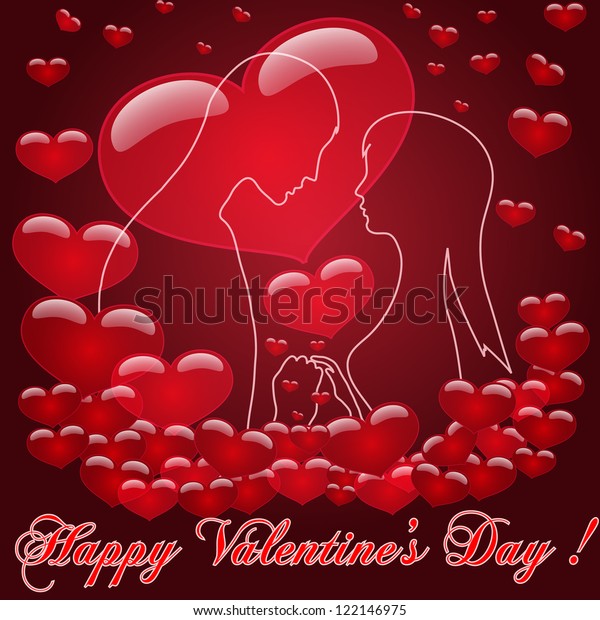 Silhouettes Two Enamored Against Hearts Concept Stock Vector (Royalty ...