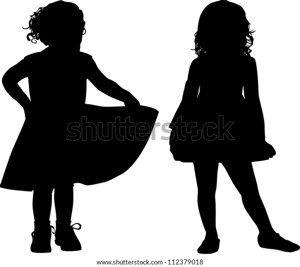 Silhouettes Two Small Girls Stock Vector (Royalty Free) 112379018 ...