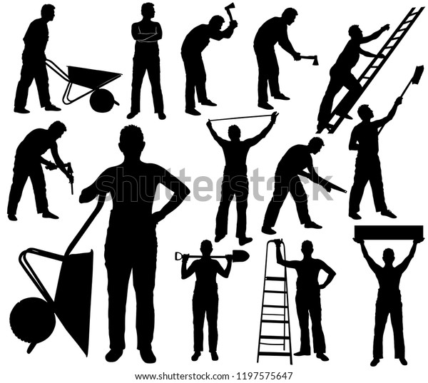 Silhouettes Worker Isolated On White Background Stock Vector (Royalty ...