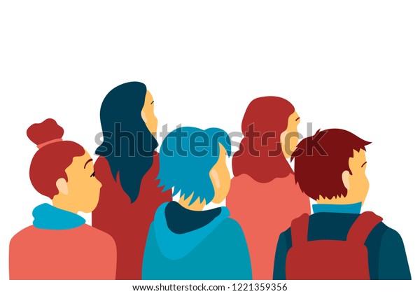 Silhouettes Young People Look Forward Go Stock Vector (Royalty Free ...