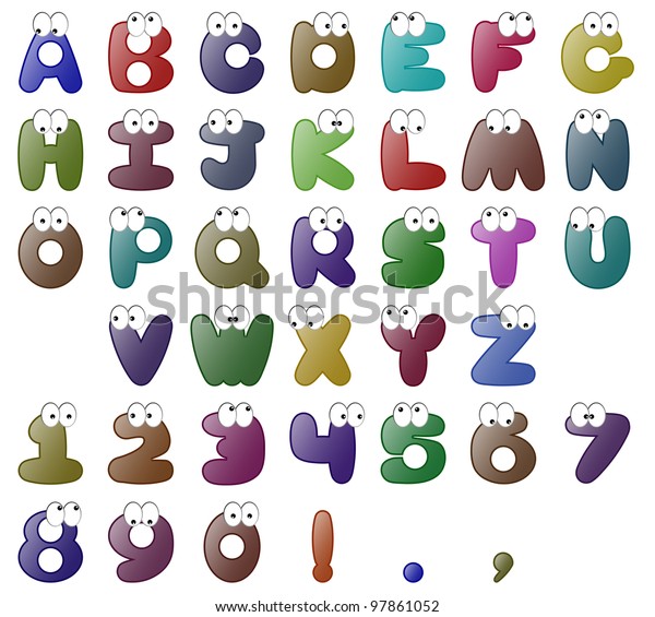 Silly Alphabet Eyes Includes Numbers Some 스톡 벡터(로열티 프리) 97861052