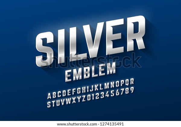 Fuente de estilo emblema plateado, letras del alfabeto metálico e ...