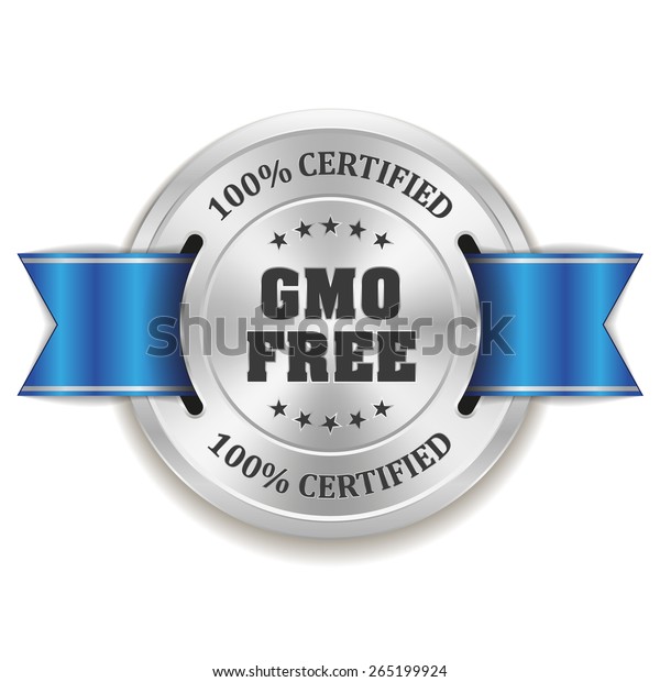 Silver Gmo Free Badge Blue Ribbon Stock Vector (Royalty Free) 265199924 ...
