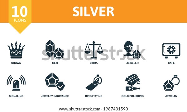 Silver Icon Set Contains Editable Icons Stock Vector (Royalty Free ...