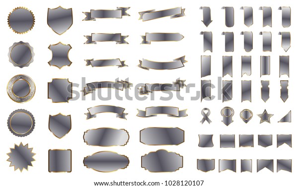 Silver Ribbon Banner Label Vector Set Stock Vector (Royalty Free ...