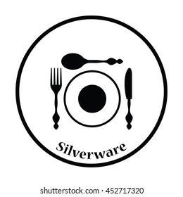 Silverware Plate Icon Thin Circle Design Stock Vector (Royalty Free ...