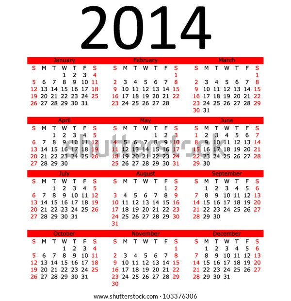 Simple 2014 Calendar Red Bar Eps Stock Vector (Royalty Free) 103376306 Simple 2014 Calendar Red Bar Eps Stock Vector (Royalty Free) 103376306
