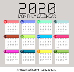 2020 New Year Calendar Template Design Stock Vector (Royalty Free ...