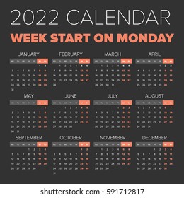 Simple 2022 Year Calendar Week Starts Stock Vector (Royalty Free ...