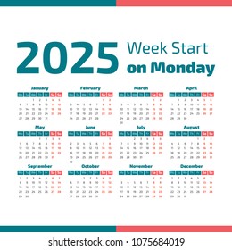 Simple 2025 Year Calendar Week Starts Stock Vector (Royalty Free ...