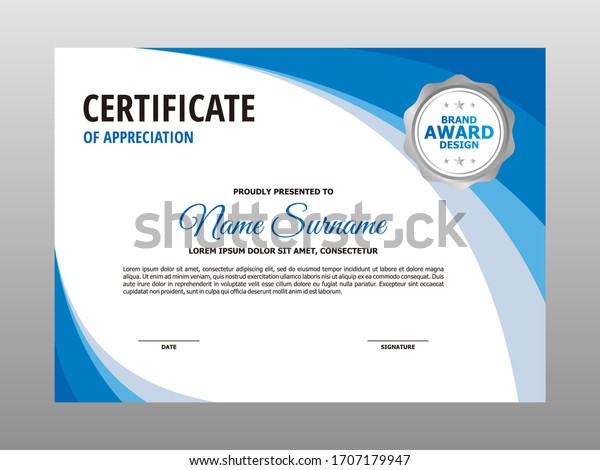 Simple Abstract Blue Wave Certificate Design Stock Vector (Royalty Free ...