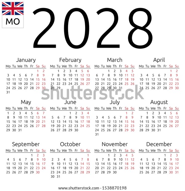 Simple Annual 2028 Year Wall Calendar Stock Vector (Royalty Free ...
