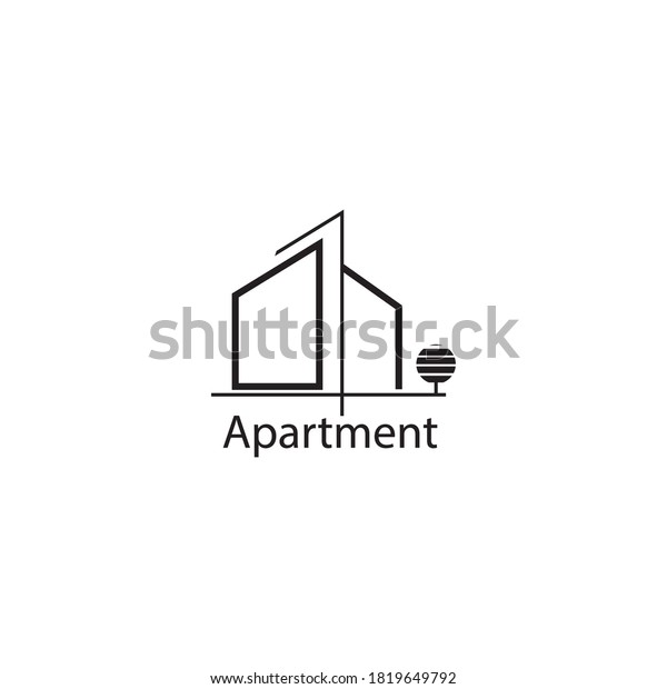 Simple Apartment Logo Illustration Line Design: เวกเตอร์สต็อก (ปลอดค่า ...