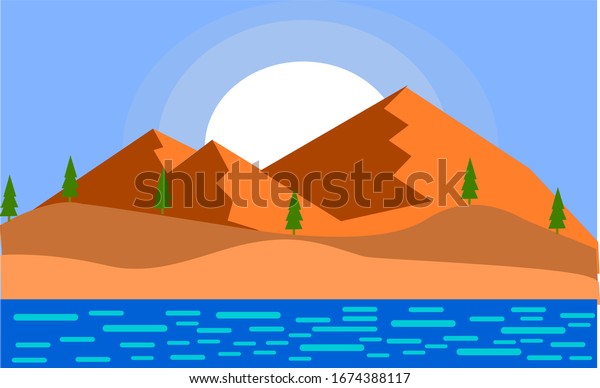 Simple Background Scene Hills Water Stock Vector (Royalty Free ...