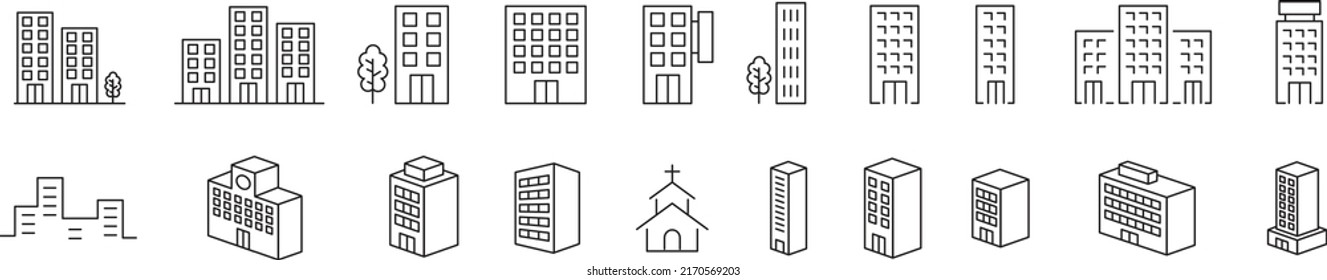 Simple Black White Building Icon Set Stock Vector (Royalty Free ...