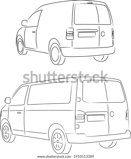 Simple Black White Drawings Utility Van Stock Vector (Royalty Free ...