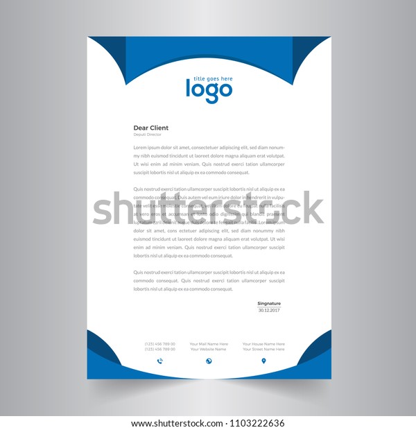 Simple Blue Color Vector Letter Head Stock Vector (Royalty Free) 1103222636
