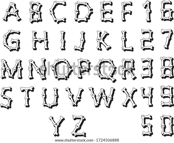 Simple Bone Font Alphabet Letters Numbers Stock Vector (Royalty Free ...