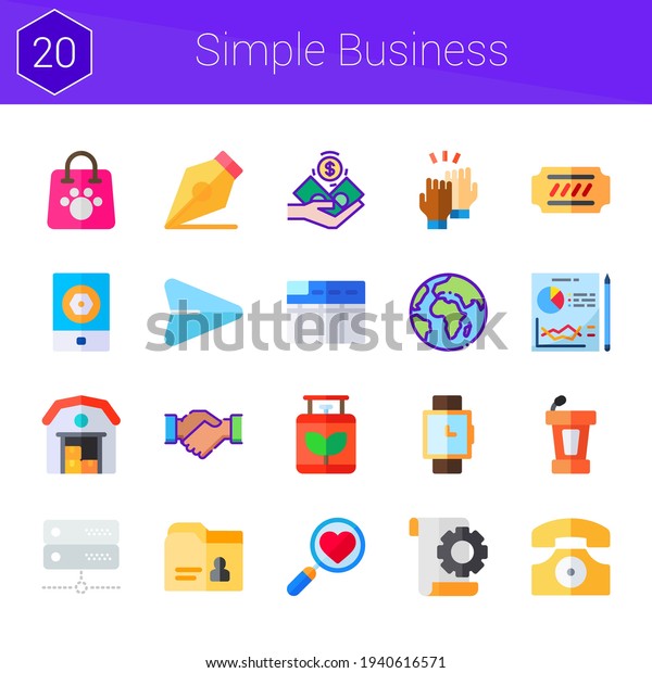 Simple Business Icon Set 20 Flat Stock Vector (Royalty Free) 1940616571 ...