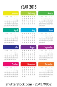 Simple Calendar 2015 Year Stock Vector (Royalty Free) 234379852