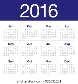 Simple Calendar 2016 Year Stock Vector (Royalty Free) 326831201 ...
