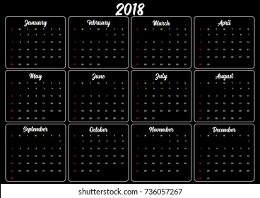 Simple Calendar 2018 On Black Background Stock Vector (Royalty Free ...