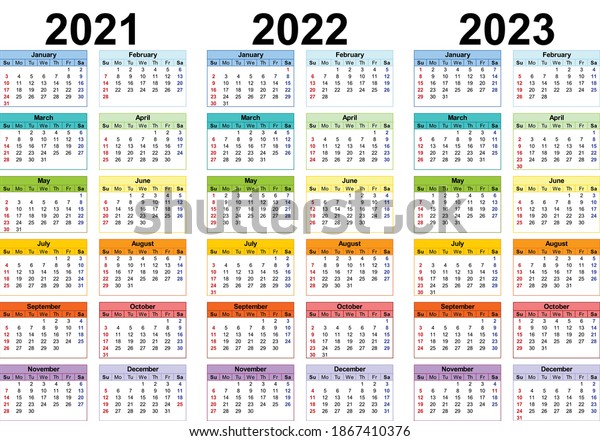 Simple Calendar 2021 2022 2023 Stock Vector (Royalty Free) 1867410376 ...