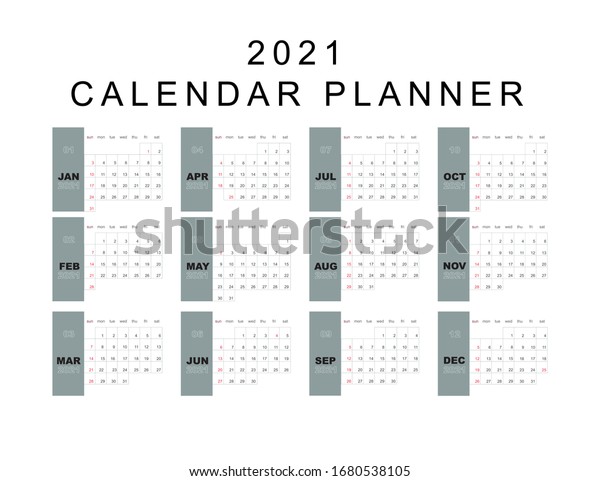 Simple Calendar 2021 Vector Illustration Planning Stock Vector (Royalty ...