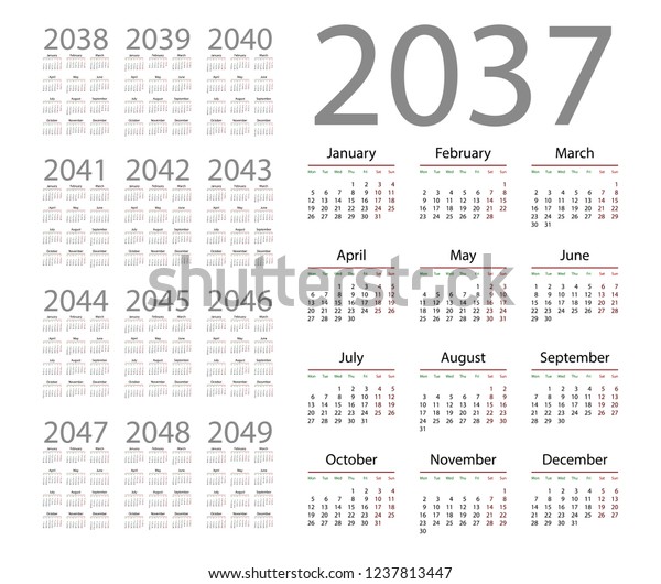 Simple Calendar 2037 On White Background Stock Vector (Royalty Free ...