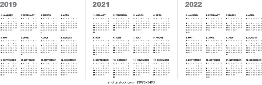 Simple Calendar Layout 2019 2021 2022 Stock Vector (Royalty Free ...