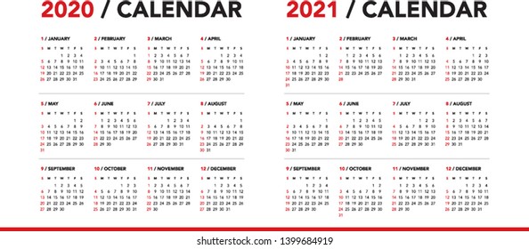 Simple Calendar Layout 2020 2021 Years Stock Vector (Royalty Free ...