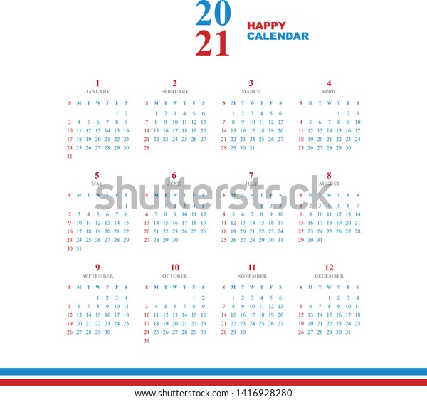Simple Calendar Layout 2021 Years Week Stock Vector (Royalty Free ...