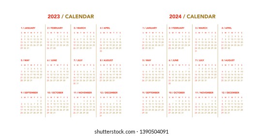 Simple Calendar Layout 2023 2024 Years Stock Vector (Royalty Free ...