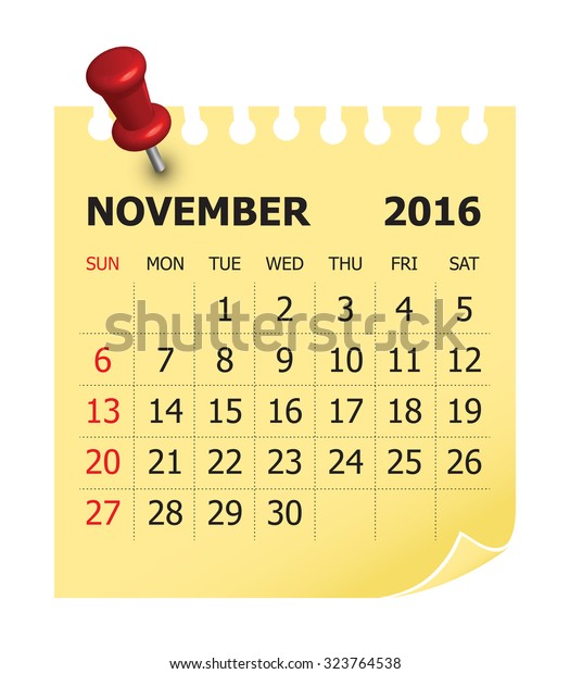 Simple Calendar November 2016 Stock Vector (Royalty Free) 323764538 ...