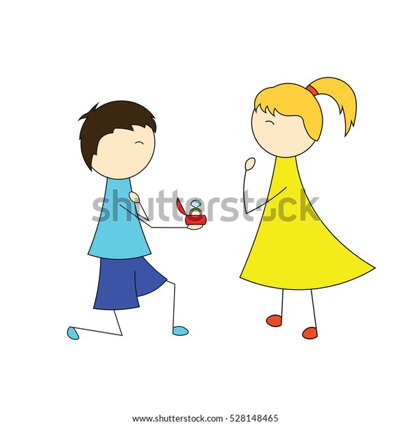 Simple Cartoon Boy Gives Engagement Ring Stock Vector (Royalty Free ...
