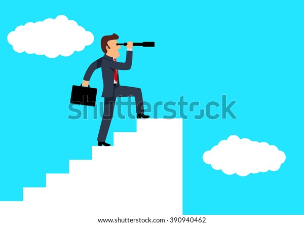 Simple Cartoon Businessman Step On Stairs Stock Vector (Royalty Free ...