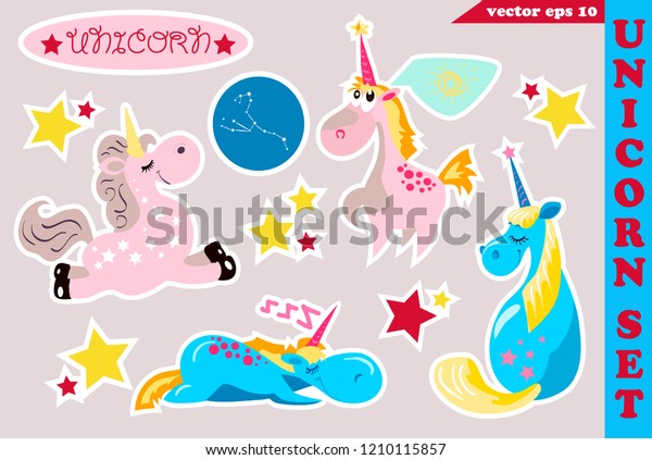 Simple Cartoon Flat Design Sticker Set Stock Vector (Royalty Free ...