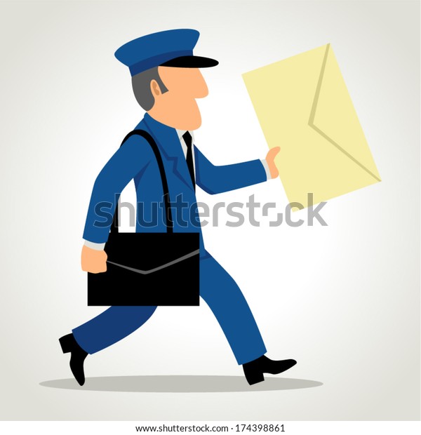 Simple Cartoon Postman Delivering Mail Stock Vector (Royalty Free ...