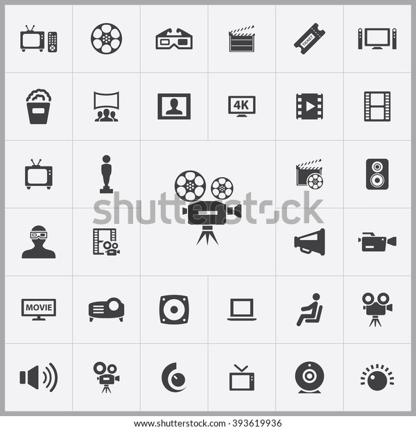 Simple Cinema Icons Set Universal Cinema Stock Vector (Royalty Free ...
