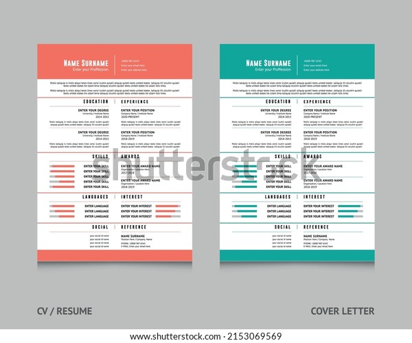 Simple Clean Multicolor Cv Resume Template: เวกเตอร์สต็อก (ปลอดค่า ...