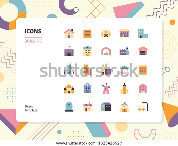 Simple Color Building Icon Set Pattern Stock Vector (Royalty Free ...