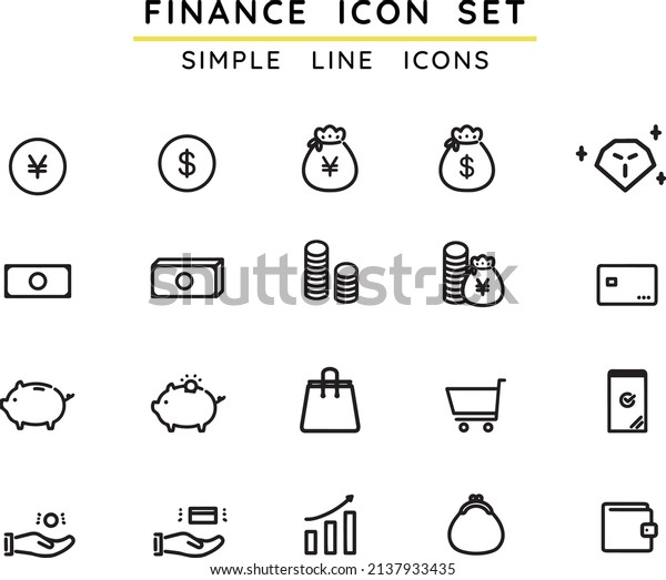 Simple Cute Finance Line Icon Set Stock Vector (Royalty Free ...