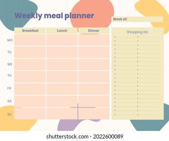 Simple Cute Printable Weekly Meal Planner Stock Vector (Royalty Free ...