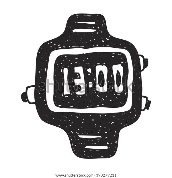 Simple Doodle Hand Drawn Digital Watch Stock Vector (Royalty Free ...