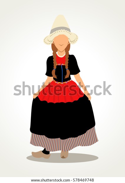 Simple Flat Cartoon Dutch Lady Traditional Stock Vector (Royalty Free ...