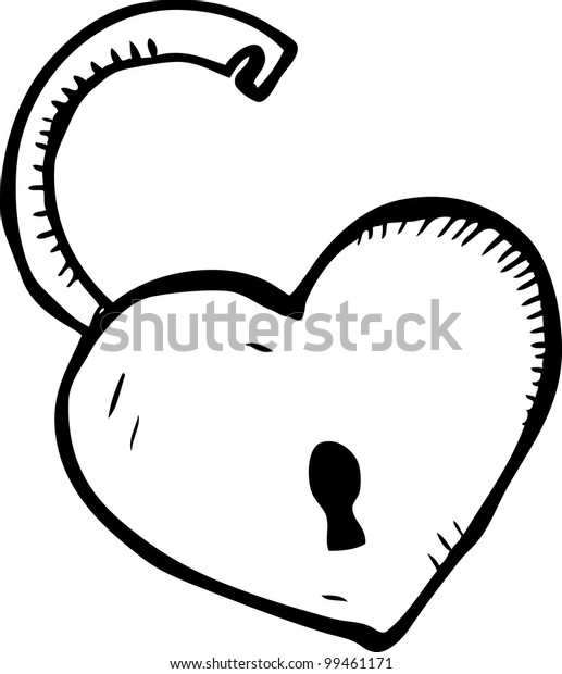 Simple Hand Drawing Heart Shape Padlock Stock Vector (Royalty Free ...